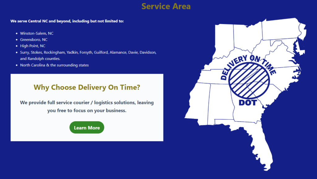 Delivery On Time Of Winston-Salem, NC • PRONETS Web & App Solutions